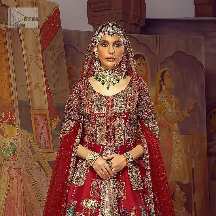 Crimson Maroon Front Open Maxi - Lehenga n Dupatta - Reception