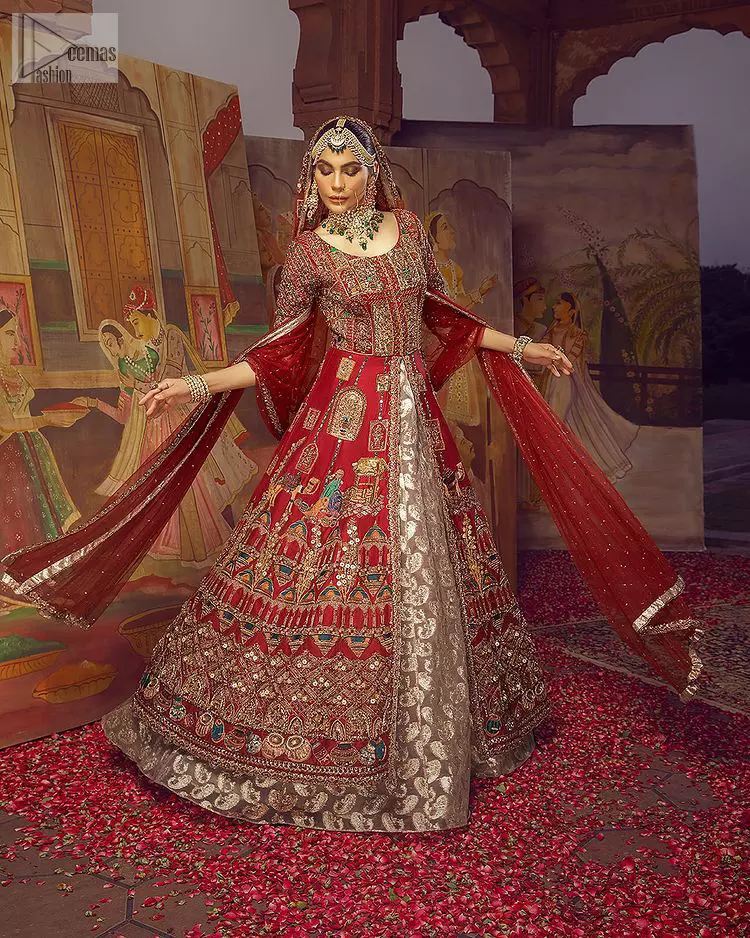 Crimson Maroon Front Open Maxi - Lehenga n Dupatta - Reception