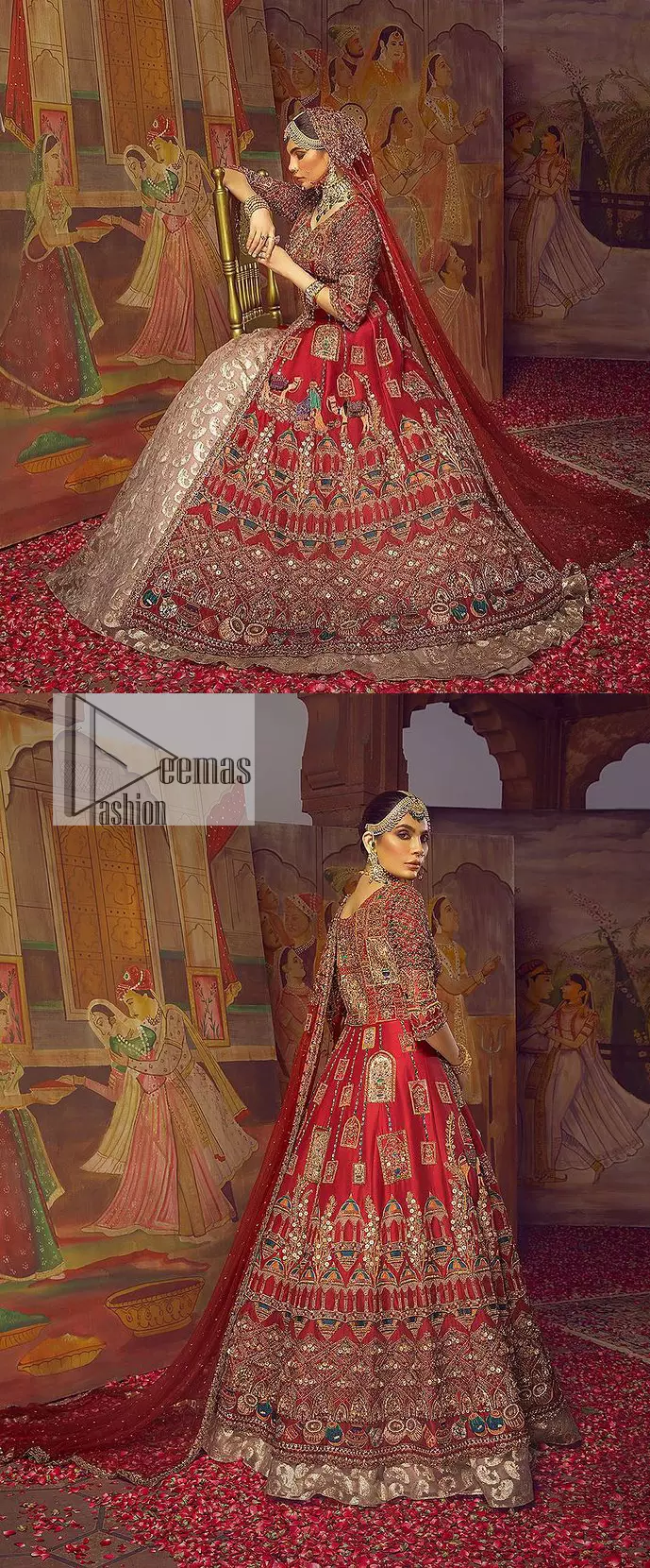 Crimson Maroon Front Open Maxi - Lehenga n Dupatta - Reception
