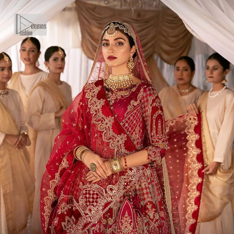 Red Front Open Maxi - Can Can Lehenga n Duppata - Reception
