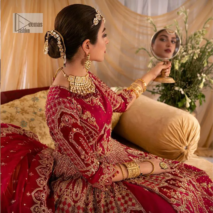 Red Front Open Maxi - Can Can Lehenga n Duppata - Reception