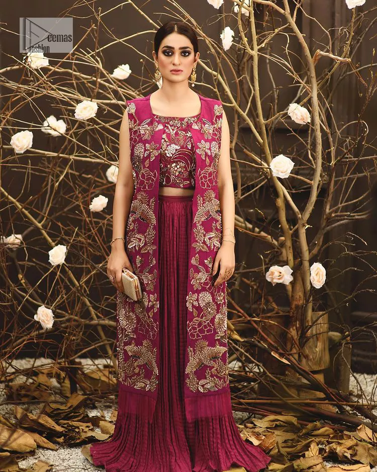 Burgundy Blouse – Front Open Gown n Crushed Skirt For Party