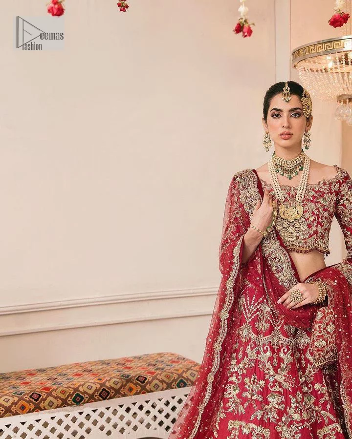 Dark Red Scalloped Blouse – Lehenga n DupattaReception